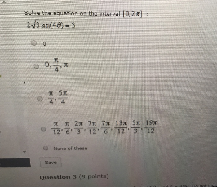 Solved Solve the equation on the interval [0, 2 pi]: 2 | Chegg.com