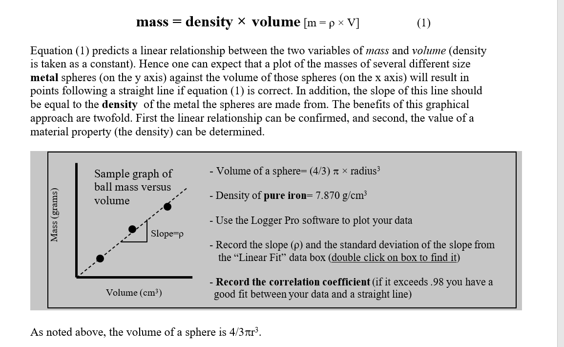 mass= density X volume [m=p * V] (1) Equation (1) | Chegg.com
