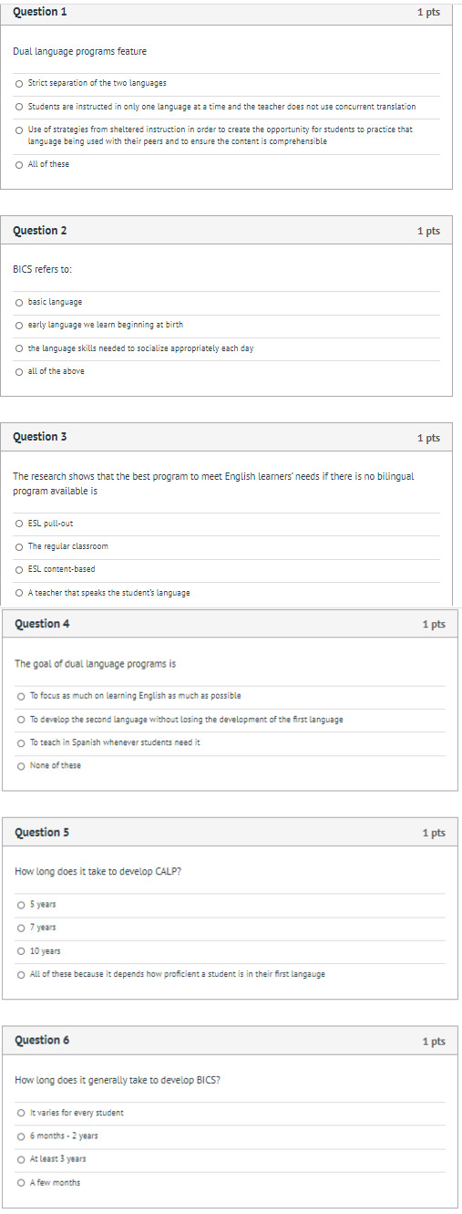 Solved Question 1 1 pts Dual language programs feature | Chegg.com
