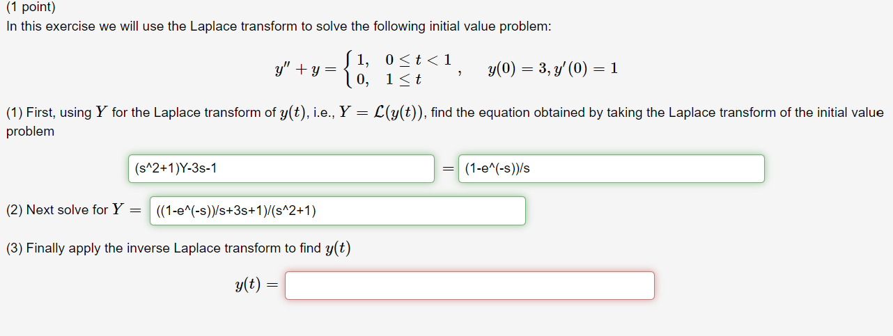 Solved (1 point) In this exercise we will use the Laplace | Chegg.com