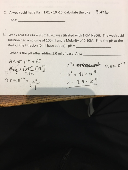 Solved A weak acid has a Ka = 1.01 times 10 -10; Calculate | Chegg.com