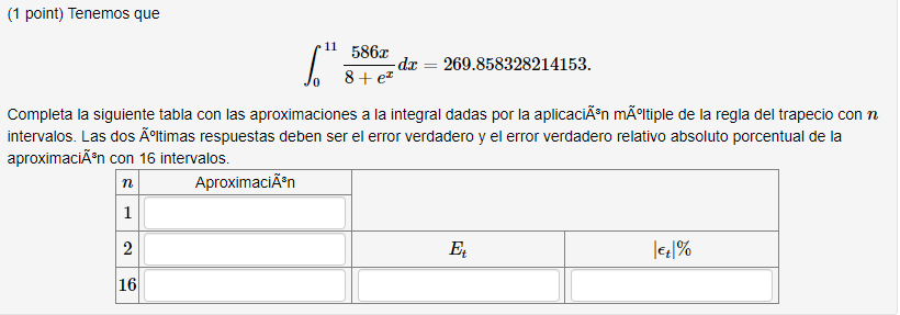 Solved (1 point) Tenemos que | Chegg.com