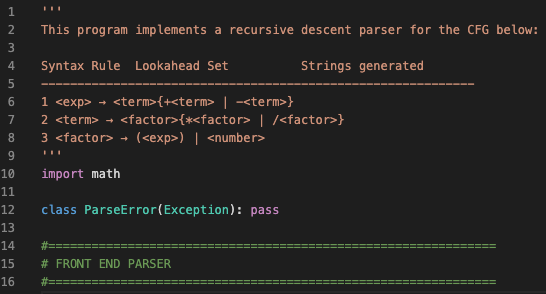Solved 1 This program implements a recursive descent parser | Chegg.com