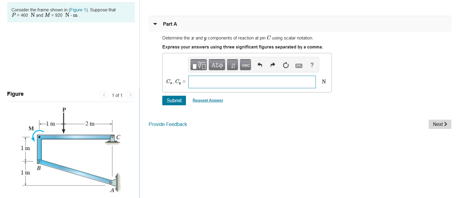 Solved Determine the x and y components of reaction at pin C | Chegg.com