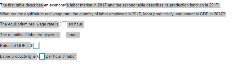 The first table describes an economy's labor market | Chegg.com
