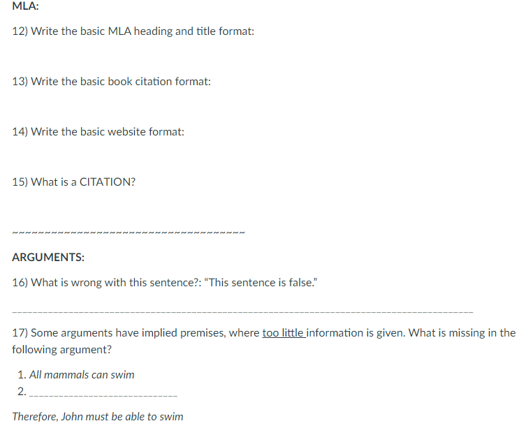 12) Write the basic MLA heading and title format: 13) | Chegg.com