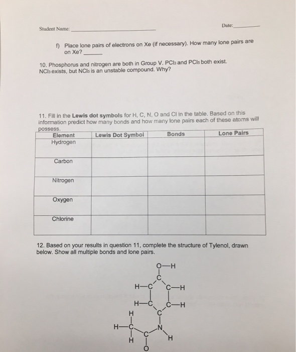 Solved Student Name Date: Lewis Structures Worksheet General | Chegg.com