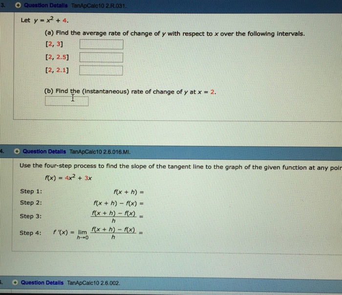 Solved Let y = x^2 + 4. Find the average rate of change of | Chegg.com