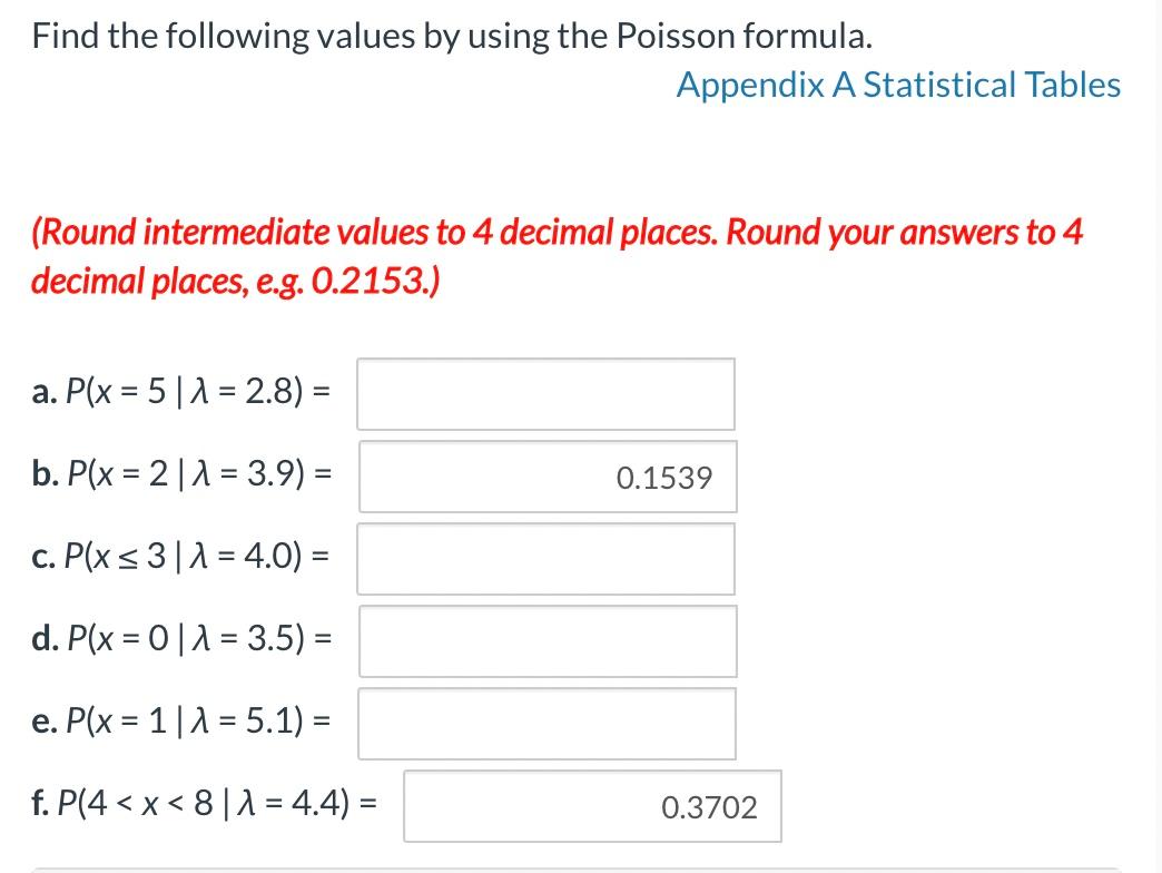 Solved Find the following values by using the Poisson | Chegg.com