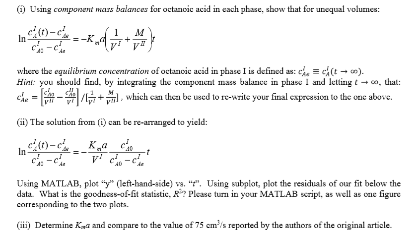 1. Two-phase interfacial mass transfer in batch | Chegg.com