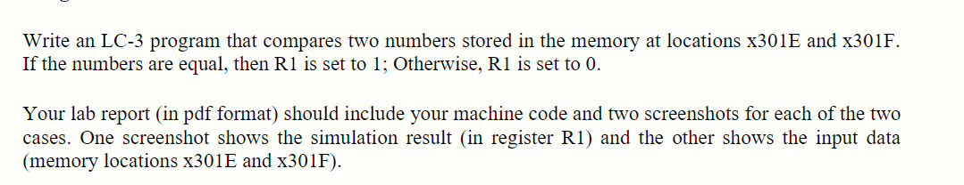 Write an LC-3 program that compares two numbers | Chegg.com