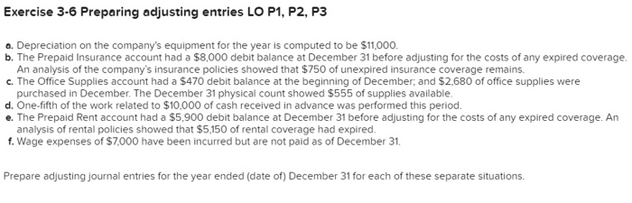 Solved Exercise 3-6 Preparing adjusting entries LO P1, P2, | Chegg.com