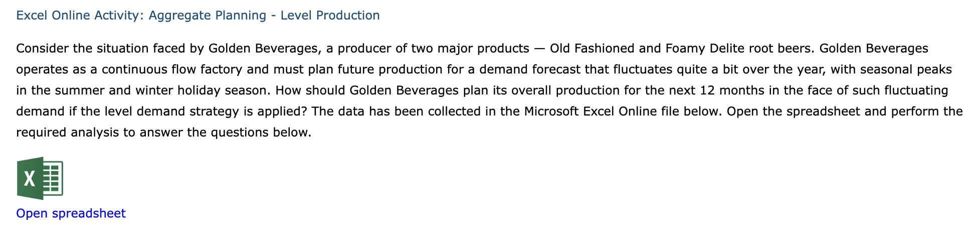Solved Excel Online Activity: Aggregate Planning - Level | Chegg.com