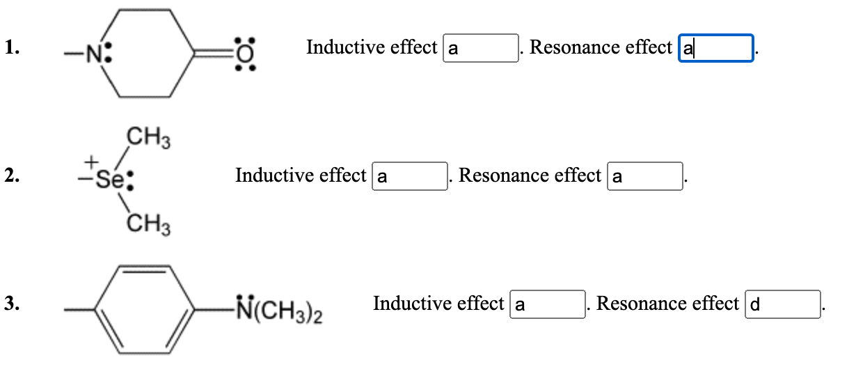 Solved 1. -N: :0: Inductive effect a Resonance effect la CH3 | Chegg.com