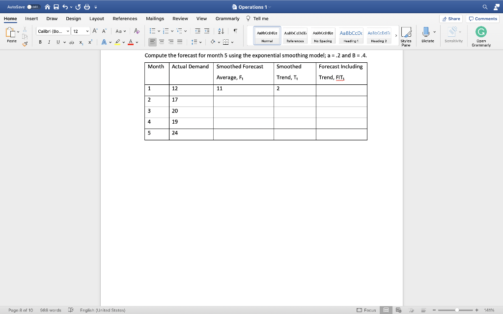 Solved AutoSave Aue - Home Insert Draw Design Layout | Chegg.com