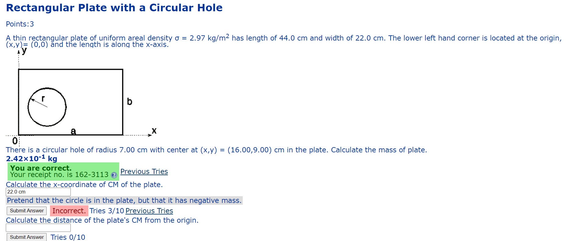 Solved Rectangular Plate with a Circular Hole Points:3 A | Chegg.com