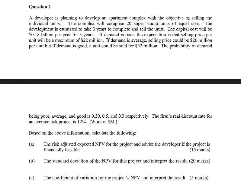 Solved A Developer Is Planning To Develop An Apartment Chegg