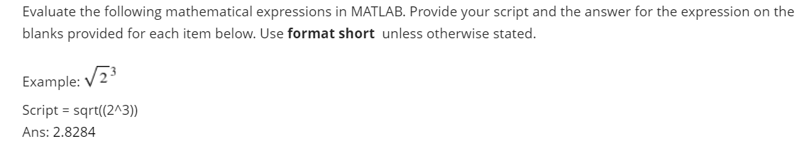 Solved Evaluate the following mathematical expressions in | Chegg.com