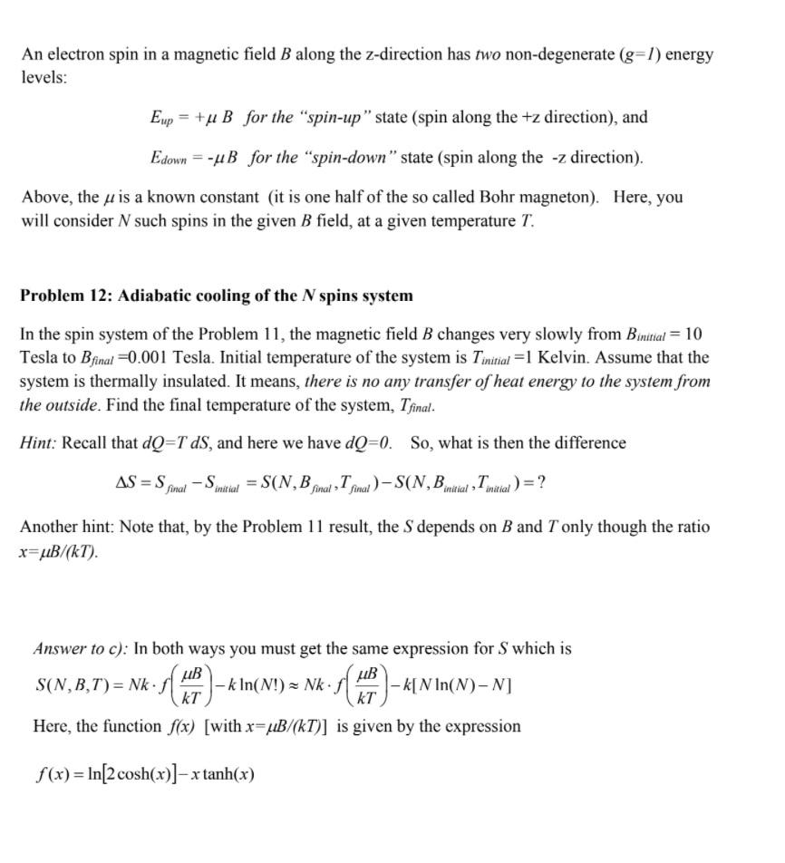 Solved An electron spin in a magnetic field B along the | Chegg.com