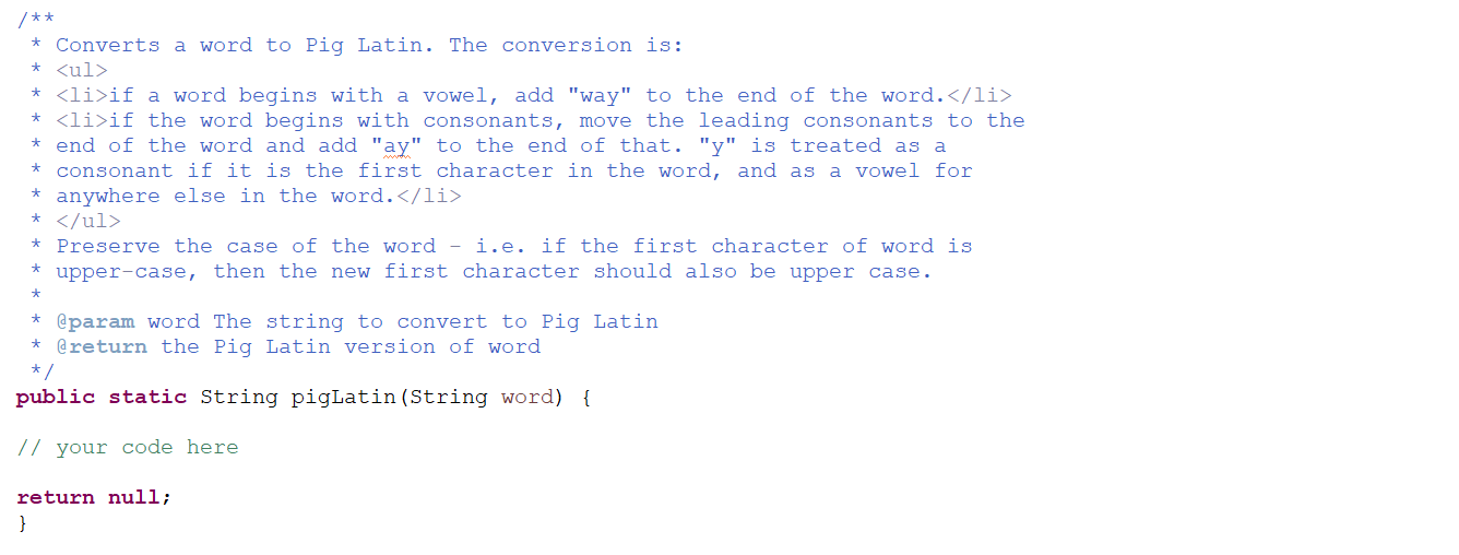 Solved * li>if a word begins with a vowel, add "way" to | Chegg.com
