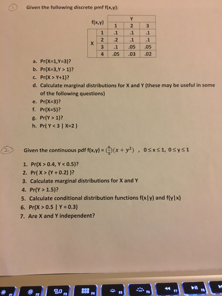 Solved Given the following discrete pmf f(x,y): fx,y) 1 2 3 | Chegg.com