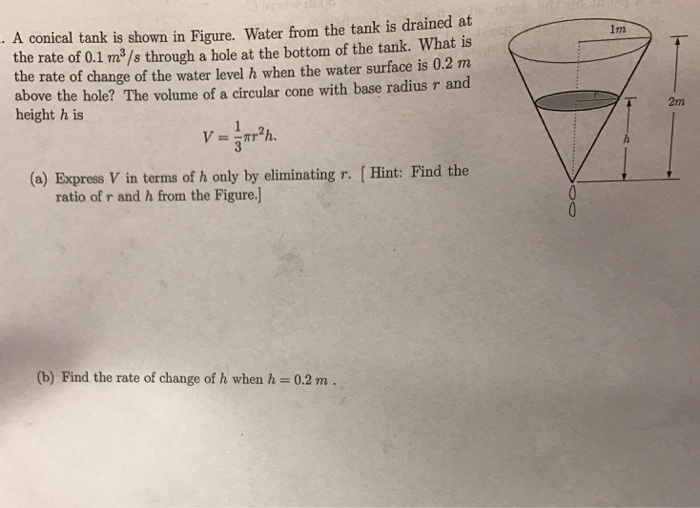 Solved a conical tank is shown in the figure. water from the | Chegg.com