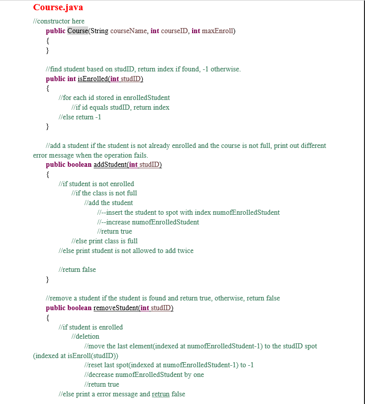 Solved Course.java //constructor here public Course(String | Chegg.com