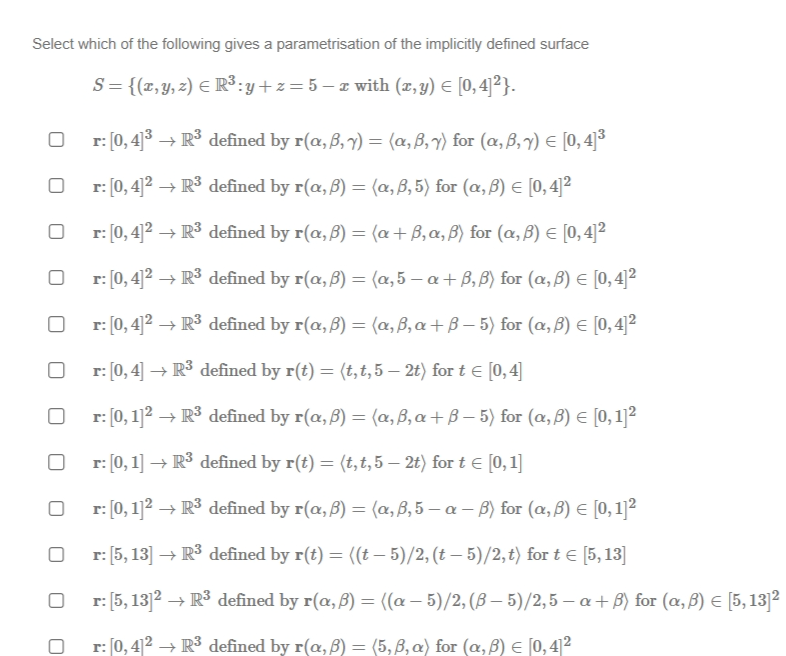 Solved select which of the following gives a parametrisation | Chegg.com