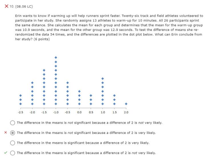 Solved X 10.(08.06 LC) Erin wants to know if warming up will | Chegg.com