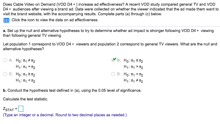 Solved Does Cable Video on Demand (VOD D4+) increase ad | Chegg.com