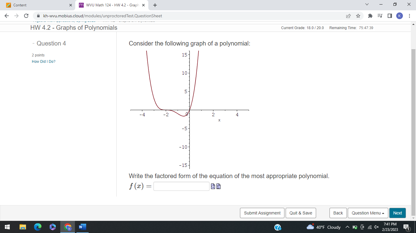 Consider the following graph of a polynomial: f(x)= | Chegg.com