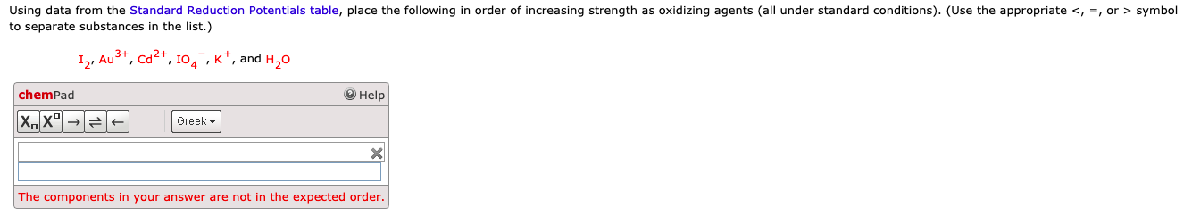 Solved Using data from the Standard Reduction Potentials | Chegg.com