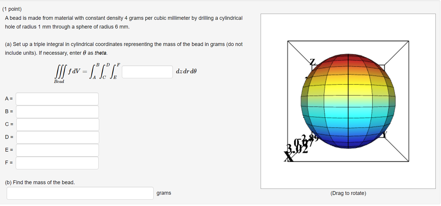 Solved (1 point) A bead is made from material with constant | Chegg.com