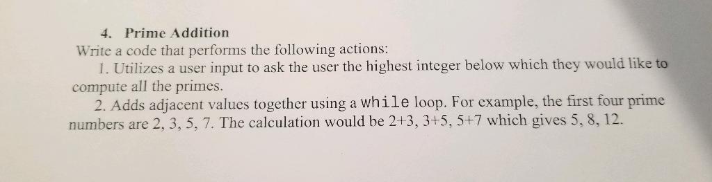 Solved 4. Prime Addition Write a code that performs the | Chegg.com