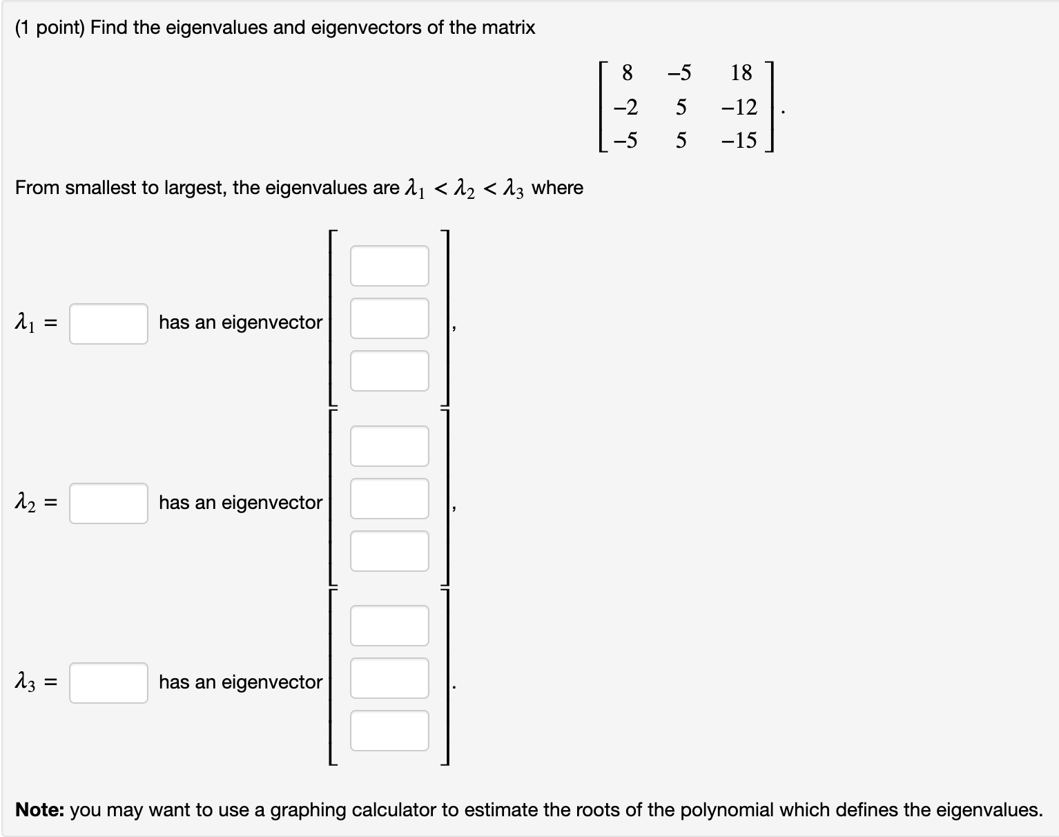 Solved (1 ﻿point) ﻿Find the eigenvalues and eigenvectors of | Chegg.com