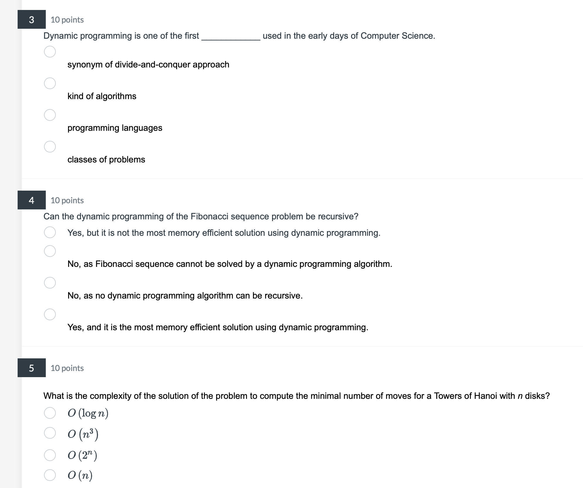Solved 10 points Dynamic programming is one of the first | Chegg.com