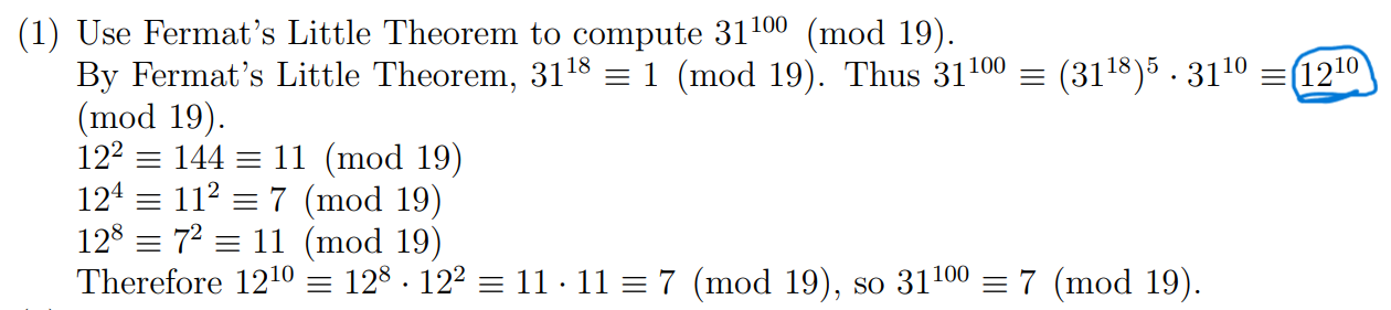 Solved (1) Use Fermat's Little Theorem to compute | Chegg.com