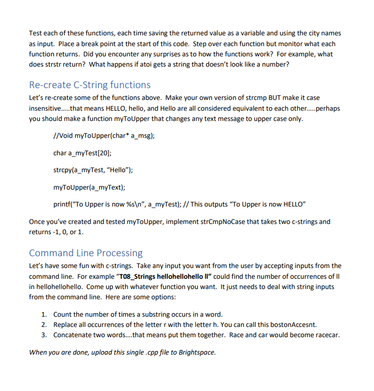 Solved Main function - Create a main function. Compile, run | Chegg.com