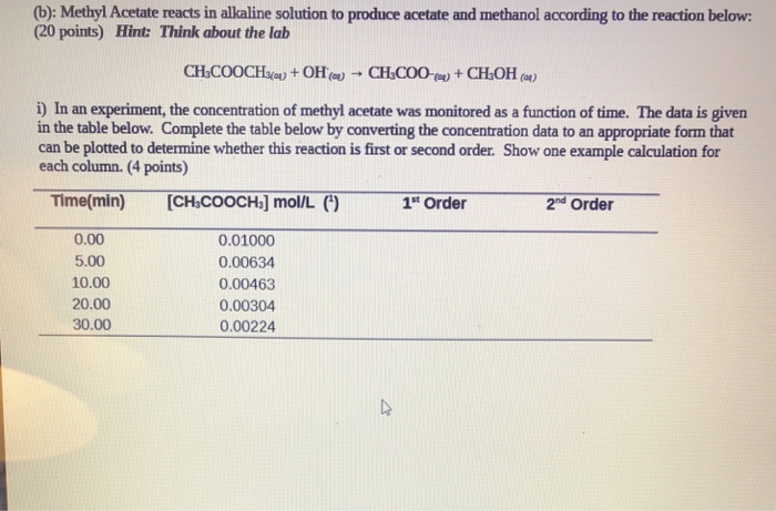 Solved The answer for Q1b.) is reactions is second order | Chegg.com