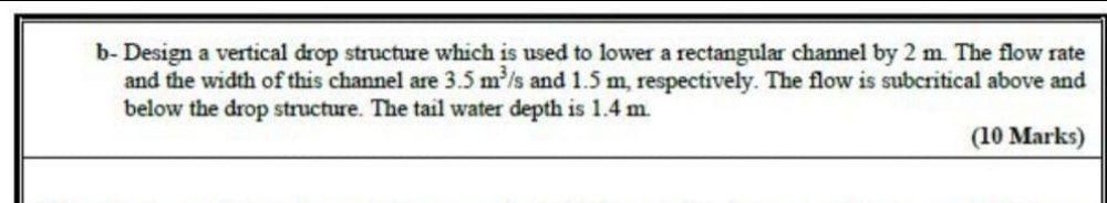 Solved b- Design a vertical drop structure which is used to | Chegg.com