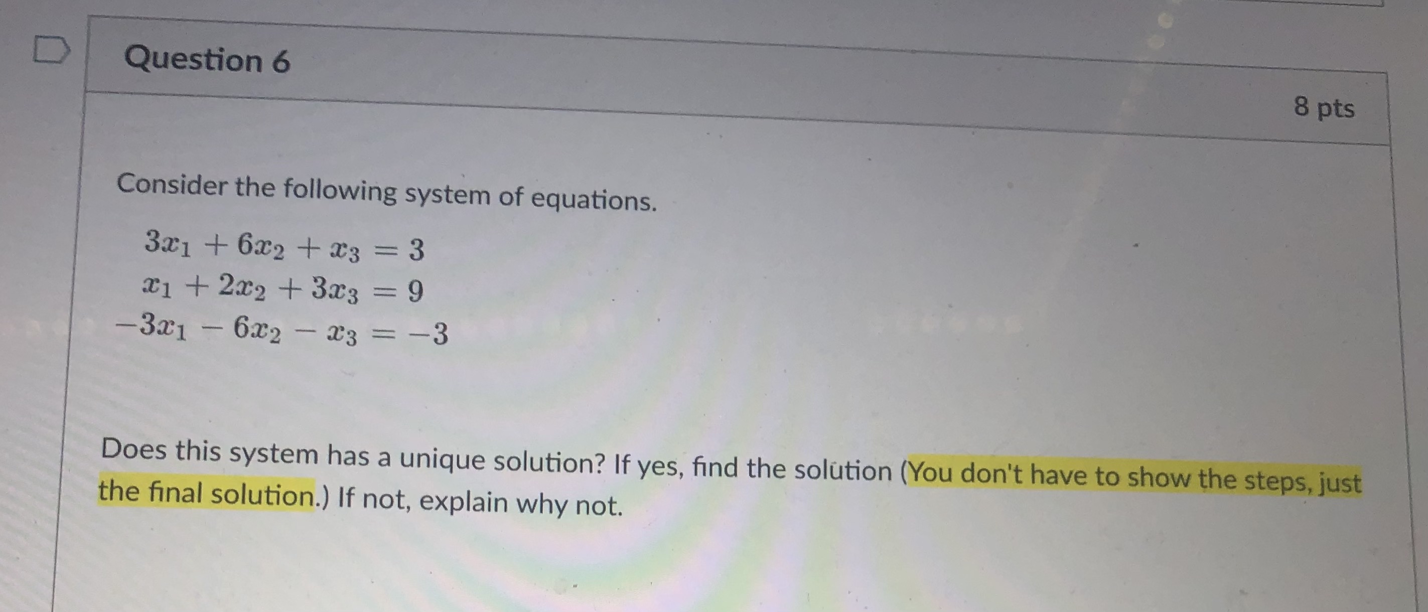 Solved Consider the following system of equations. | Chegg.com