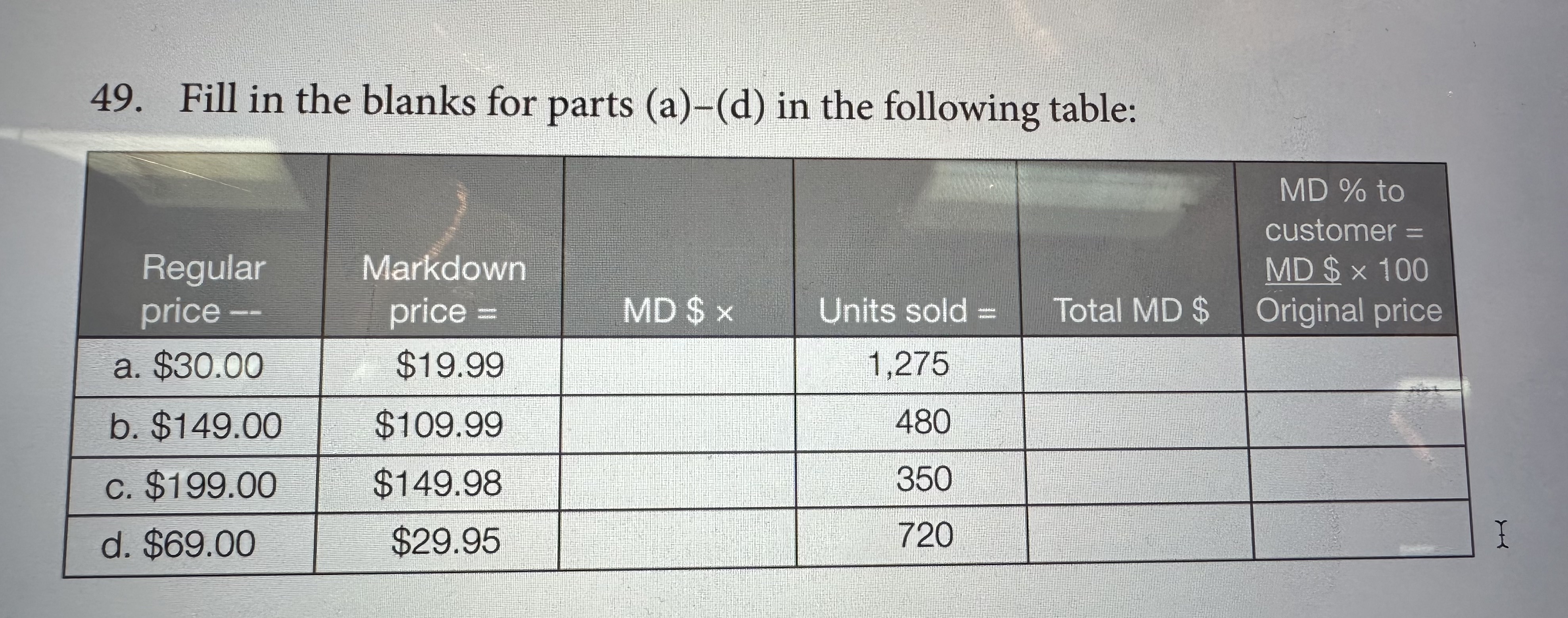 Solved 49. Fill in the blanks for parts (a)-(d) in the | Chegg.com