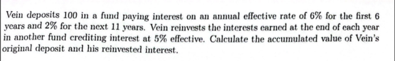 Solved Vein deposits 100 in a fund paying interest on an | Chegg.com