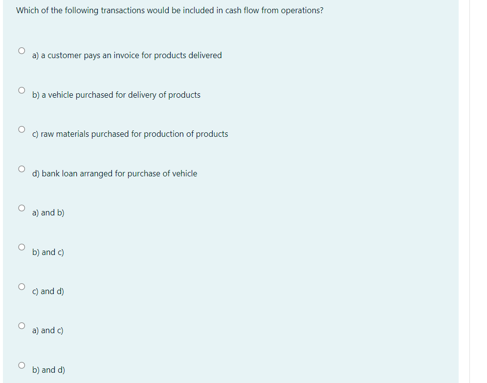 Solved Which of the following transactions would be included | Chegg.com
