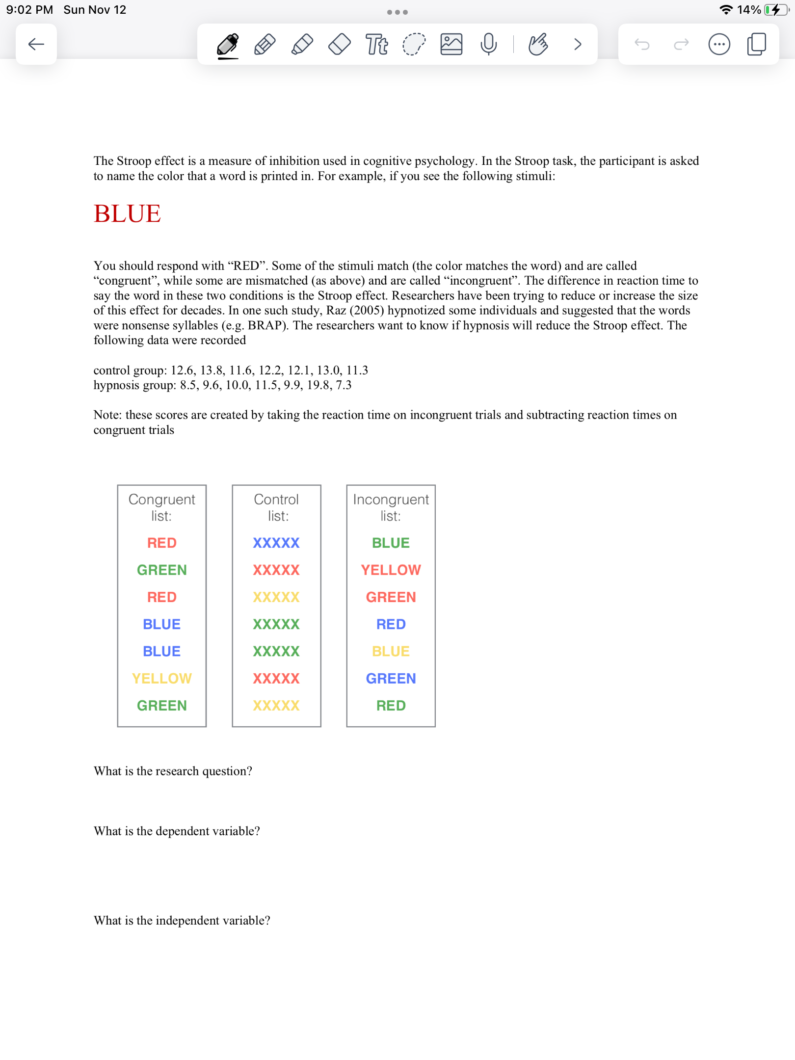 Solved The Stroop effect is a measure of inhibition used in | Chegg.com