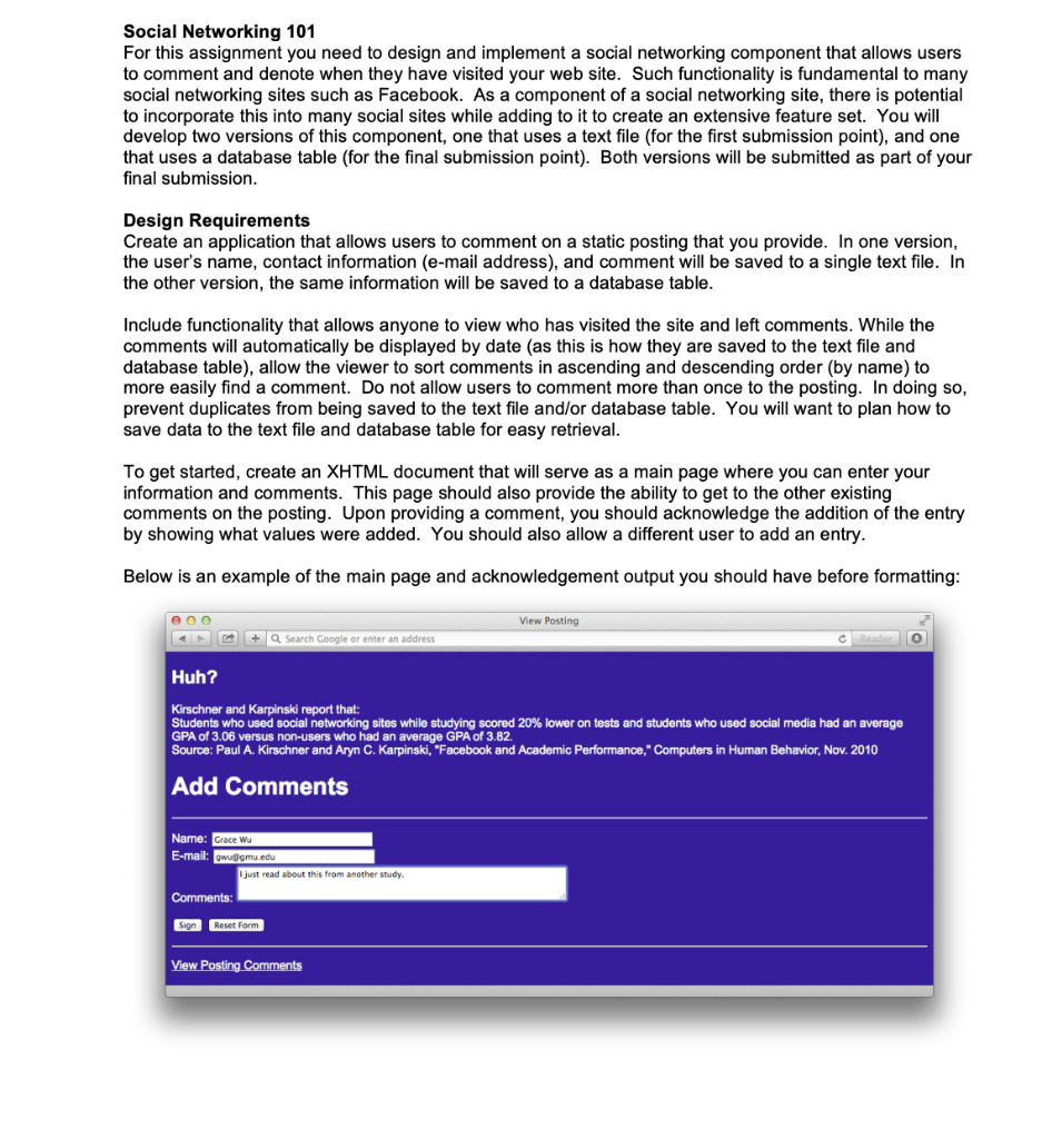 Social Networking 101 For this assignment you need to | Chegg.com