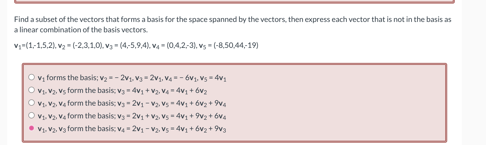 Solved Find a subset of the vectors that forms a basis for | Chegg.com