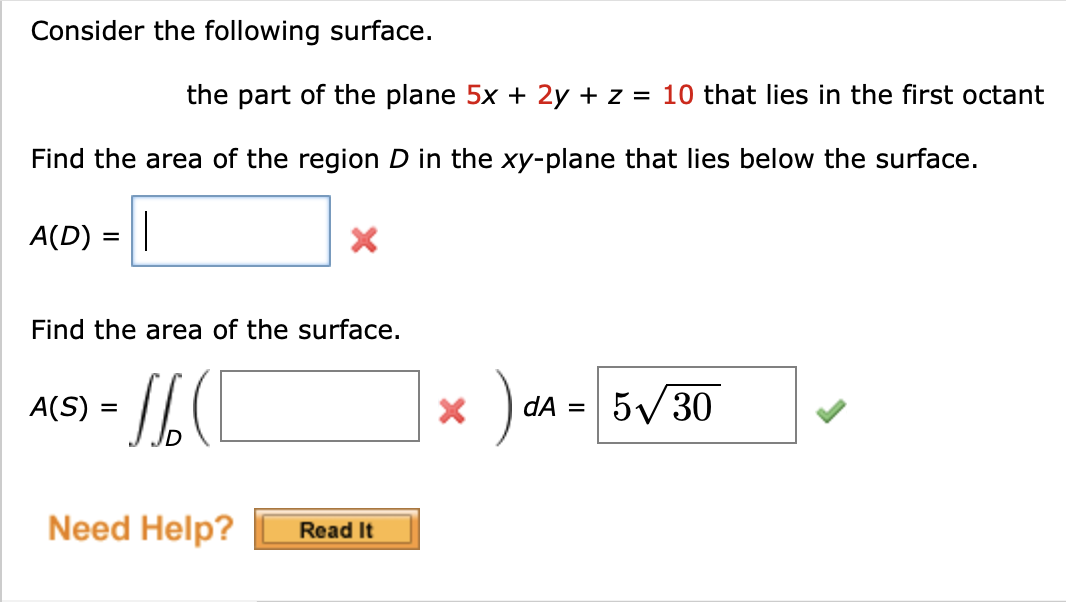 Solved Consider The Following Surface The Part Of The Plane