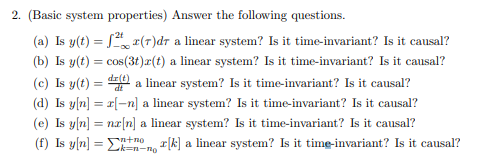 Solved 2. (Basic system properties) Answer the following | Chegg.com