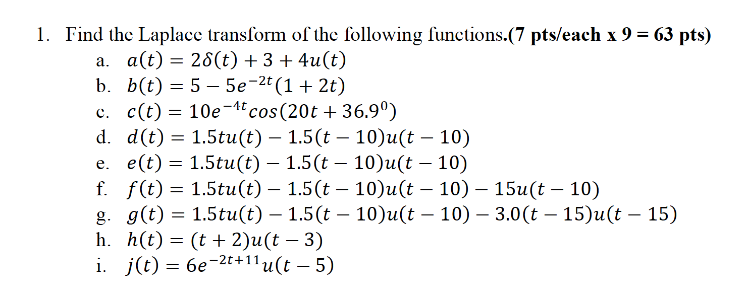 Solved 1. Find the Laplace transform of the following | Chegg.com Solved 1. Find the Laplace transform of the following | Chegg.com